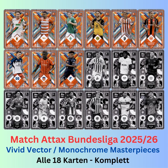 TOPPS MATCH ATTAX 25/26 Bundesliga 2025/2026 - Alle 18 Monochrome ...