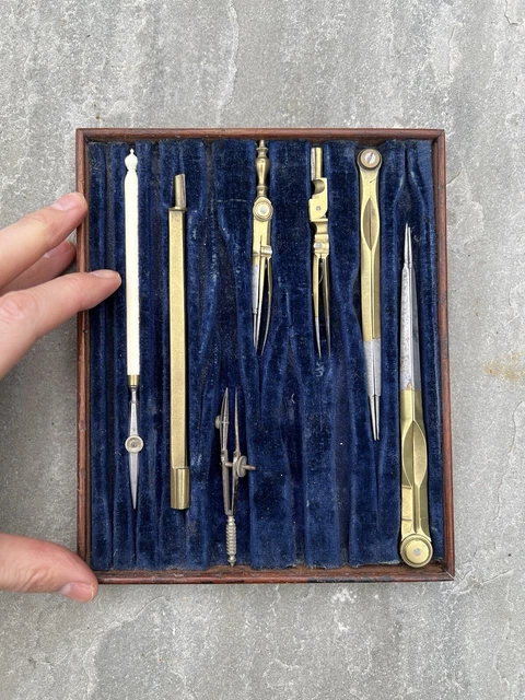 ANTIQUE VICTORIAN ARCHITECTS engineers technical drawing instrument set ...