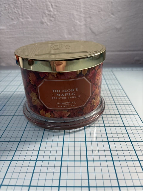 NEW HOMEWORX BY Slatkin & Co Hickory Maple 3 Wick 14 oz Scented Candle ...