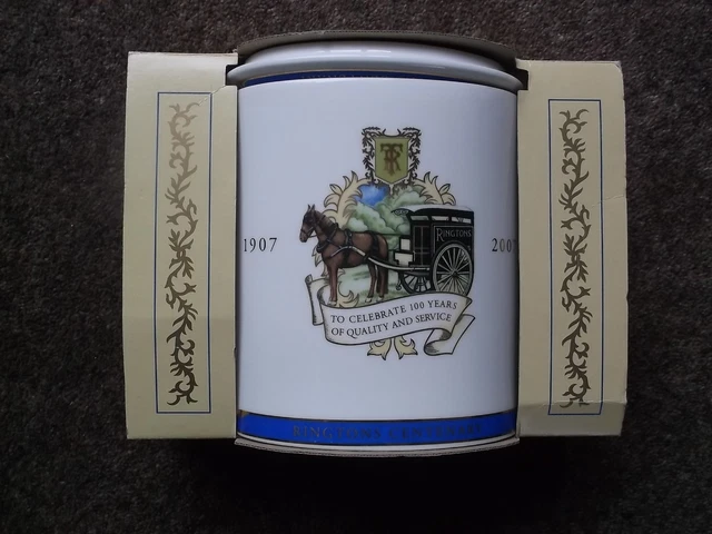 RINGTONS TEA CADDY 1907-2007 100th Anniversary Centenary Blue and White ...