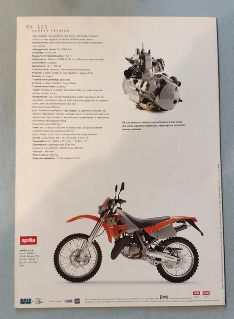 CATALOGO APRILIA RX 125 Brochure Depliant Concessionaria Originale 1996 ...