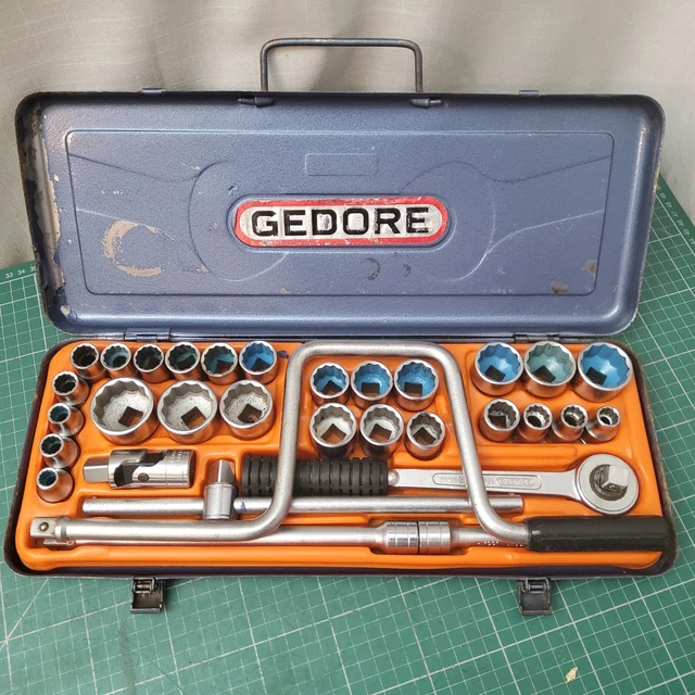 VINTAGE GERMAN GEDORE 32 piece Socket Set Metric/AF imperial 1/2 drive ...