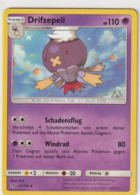 POKEMON CARTE TRADING Card Jeu Ultra-Prisma Numéro 52/156 Drifzepeli ...