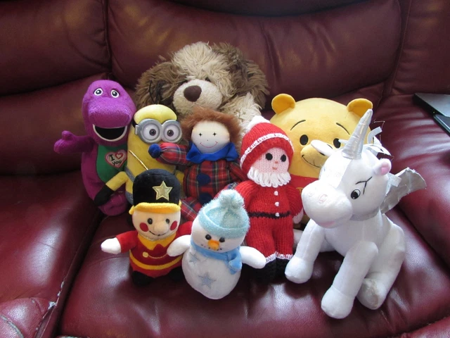 9 SOFT PLUSH Toys Incl Dog/Pooh Bear/Minion/Unicorn/Soldier/Barney ...