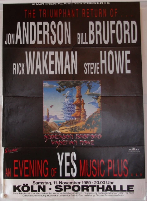 ANDERSON, BRUFORD, WAKEMAN, Howe Original Concert Poster Köln 1989 Yes ...