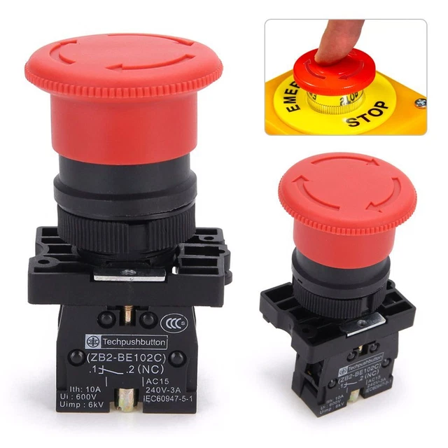 WATERPROOF EMERGENCY STOP Switch Knob Switch Mushroom Head Push Button ...
