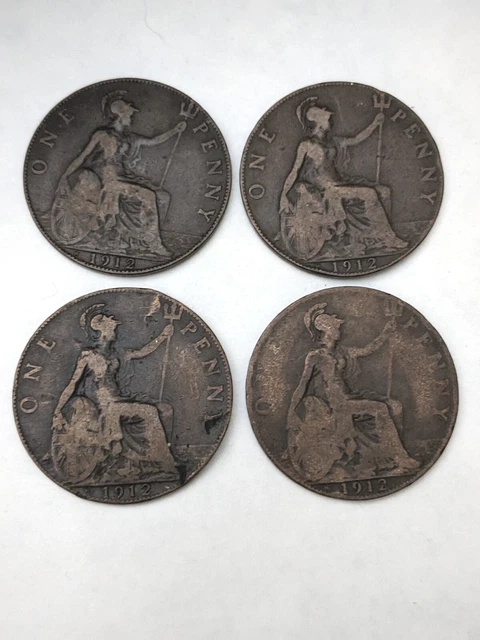 ANTIQUE OLD PENNY Coins, X4 1912, King George V Year Of the Titanic ... ANTIQUE OLD PENNY Coins, X4 1912, King George V Year Of the Titanic ...