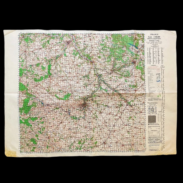 WWII 1944 ARTILLERY Map War Office Map Chartres France German Normandy ...