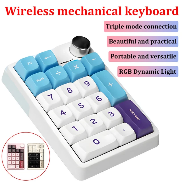 MINI WIRELESS MECHANICAL Numeric Keypad RGB Backlight 19 Key Numpad ...