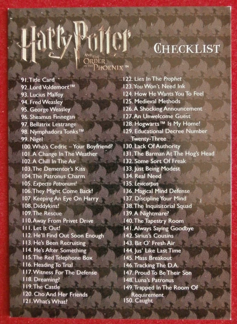 HARRY POTTER ORDER OF THE PHOENIX Card #180 - CHECKLIST - ArtBox 2007 £ ...