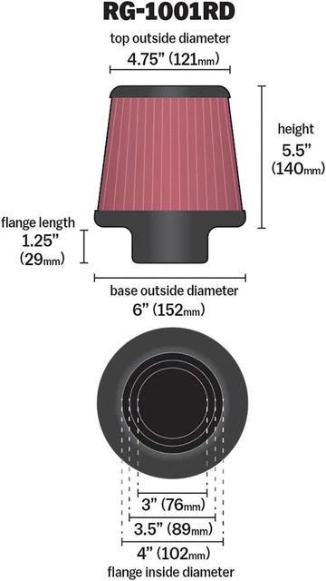 RG-1001RD UNIVERSAL ROUND Tapered Clamp-On Air Filter $66.47 - PicClick AU