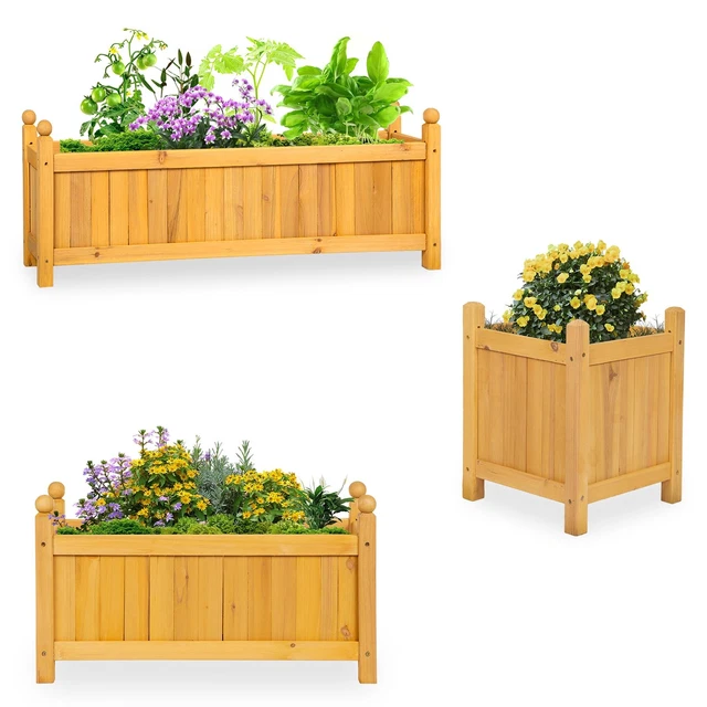 WOODEN OUTDOOR PLANTER Garden Display Pot Raised Bed Plant Flowers £14. ...