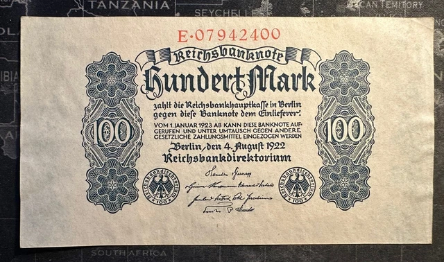 DEUTSCHES REICH 100 Hundert Mark 1922 Berlin Reichsbanknote Berlin EUR ...