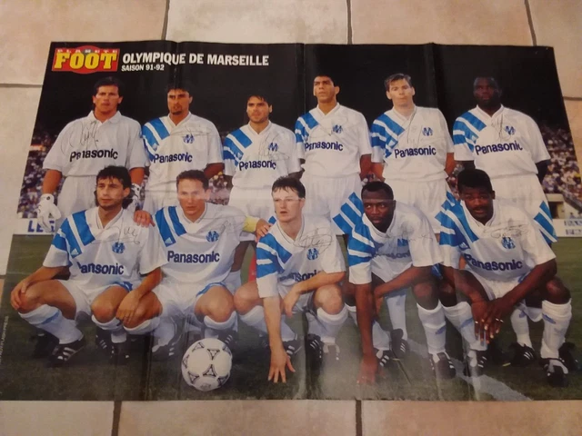 POSTER GÉANT OM Marseille 1992 Dédicacé Papin Waddle Deschamps Pele ...