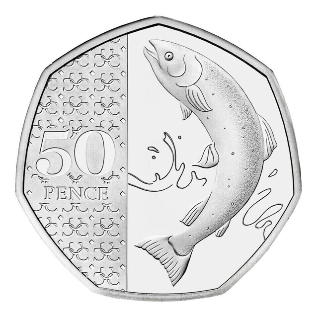 RARE NIFC NO PRIVY MARK 2024 KING CHARLES III UNC ATLANTIC SALMON 50p ...