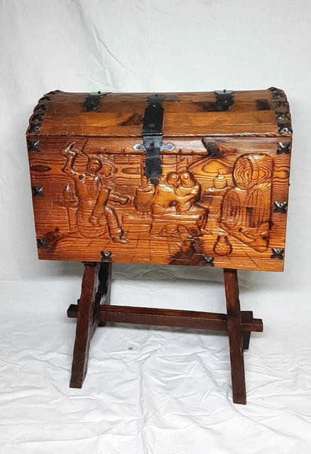 ANCIEN COFFRE BAR Bois Sculpté Sur pied Rangement Coffre au trésor 60 x 35 x 80 EUR 49,00 ...