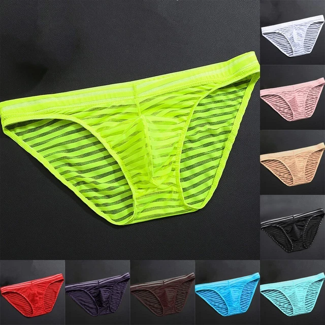 SEXY MENS STRIPED Sheer Mesh See-through Boxer Briefs Pants Underwear M ...