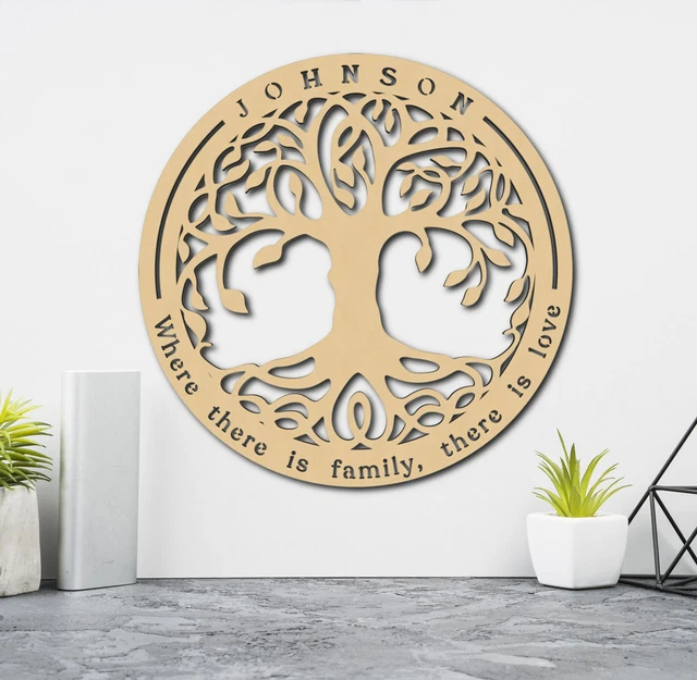 PERSONALISED WOODEN NAME Tree of Life Sign Wall Plaque Wood MDF Family ...