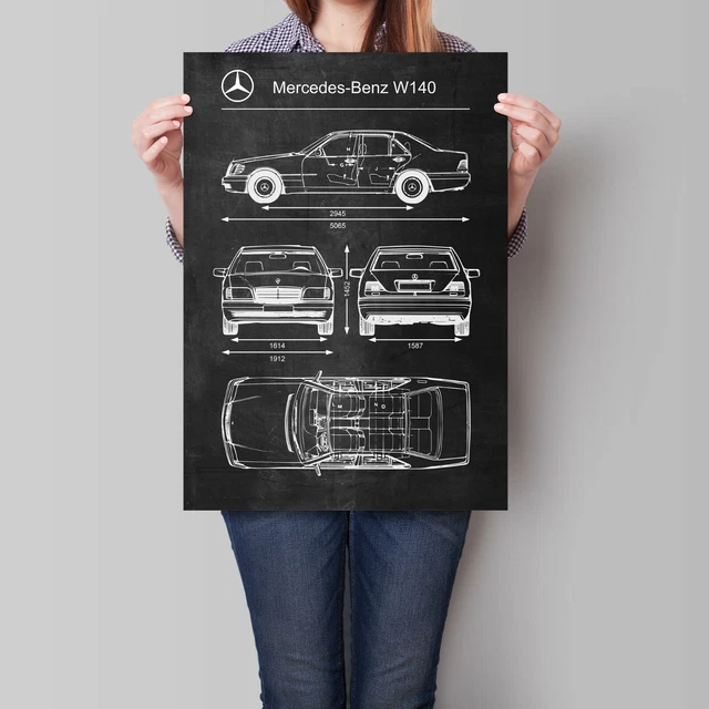 MERCEDES BENZ W140 Poster Car Retro Vintage Blueprint Art £13.92 ...