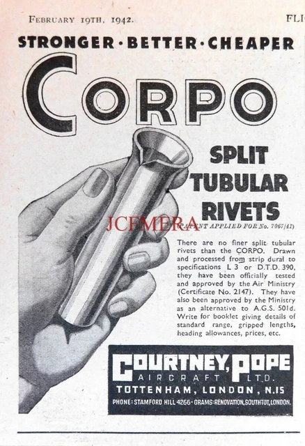 WW2 ORIGINAL EPHEMERA : 'CORPO' Split Tubular Rivets Small ADVERT £2.47 ...