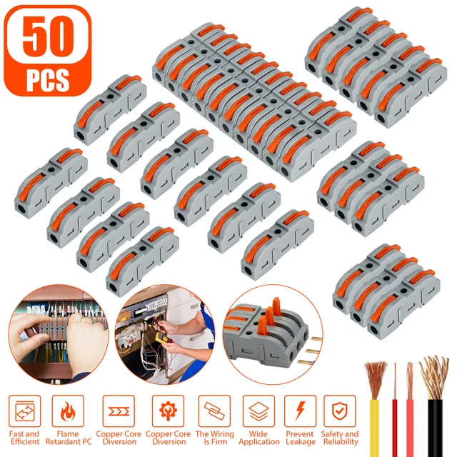50X REUSABLE SPRING Lever Terminal Block Electric 28-12AWG Wire Cable ...