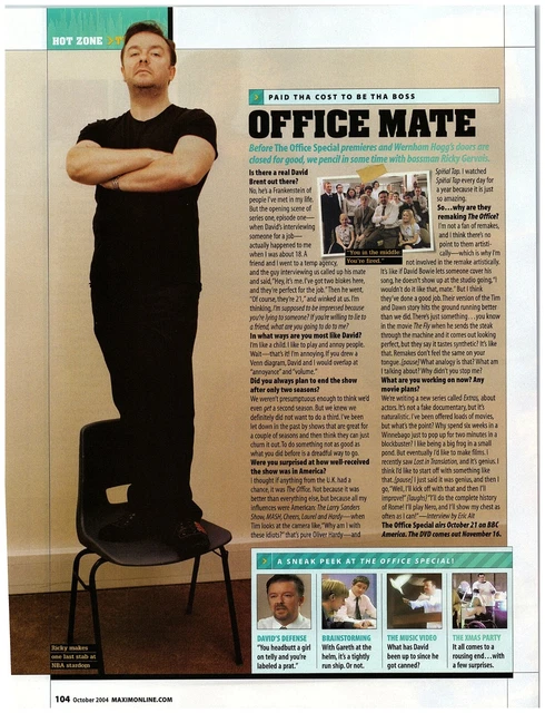 RICKY GERVAIS Q&A The Office Special Standing On Chair magazine ...
