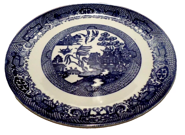 VINTAGE BLUE/WHITE TRANSFERWARE?/FLOW Blue? Asian Style 9 Inch Unmarked ...
