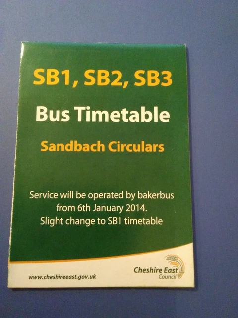 BUS TIMETABLE CHESHIRE East SB1 SB2 SB3 6th Jan 2014 Sandbach Circular ...
