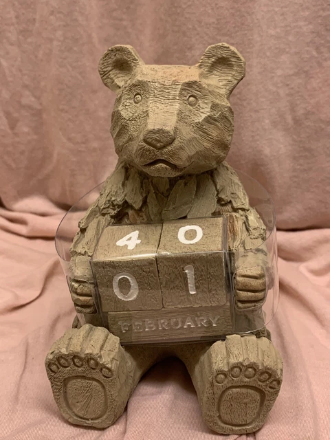 Next Resin Driftwood Wooden Effect Natural Barnaby Bear Block Calendar