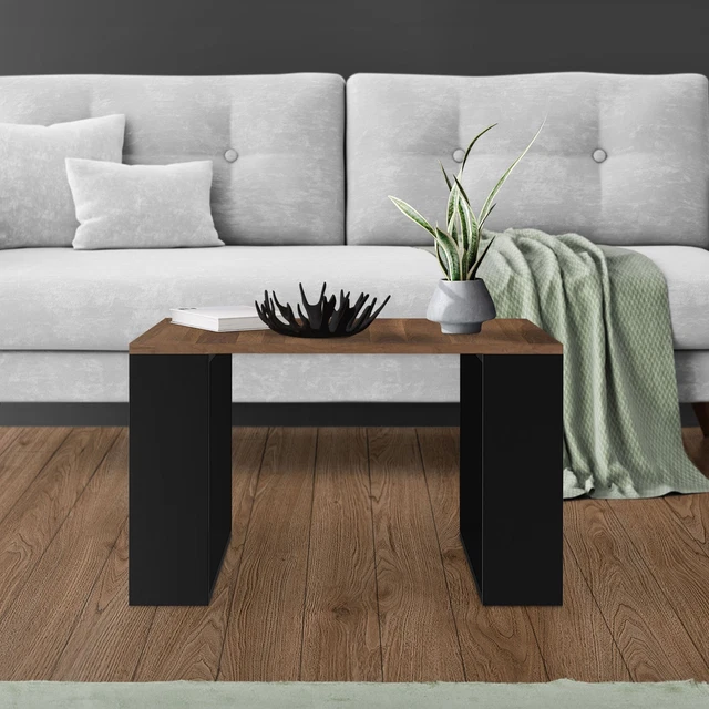 TABLE BASSE DE salon moderne table d'appoint en MDF noyer et pieds noir ...