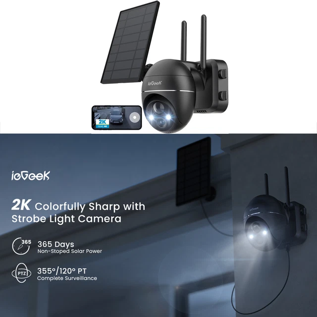 IEGEEK OUTDOOR 2K Wireless Solar Security Camera 360° Home WiFi PTZ ...