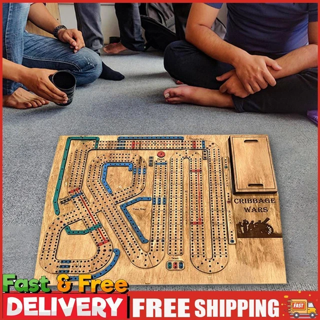 WOODEN CRIBBAGE BOARD Game Set W/Storage Fun Table Game Cribbage Wars ...
