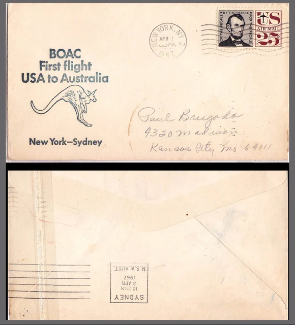 USA - 1961 BOAC AIRWAYS NEW YORK USA to SYDNEY AUSTRALIA FIRST FLIGHT ...