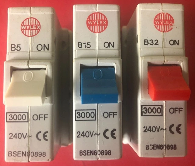 WYLEX PLUG IN Fuse Replacement MCB B5 5A B6 6A B10 10A B15 B16 B30 30A ...