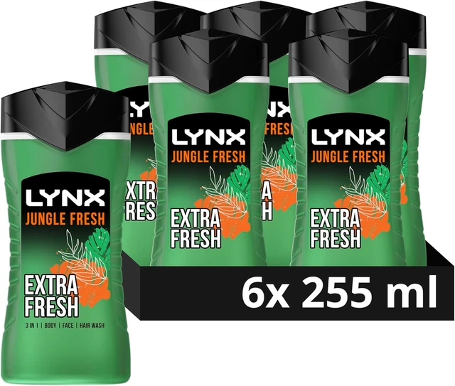LYNX JUNGLE FRESH 3-in-1 Body Wash Hair, Face and Cleanser shower gel ...