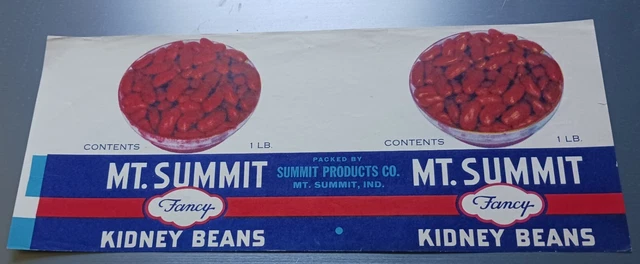 CRATE LABEL MT Summit Brand Kidney Beans Summit Products Co Indiana $10 ...