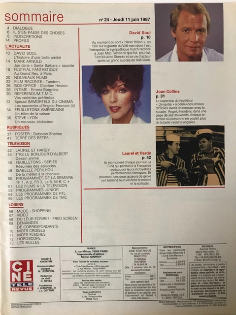 CINE REVUE N°24/1987-DAVID SOUL-ANGELO FRONTONI-DYNASTIE-DALLAS EUR 7 ...