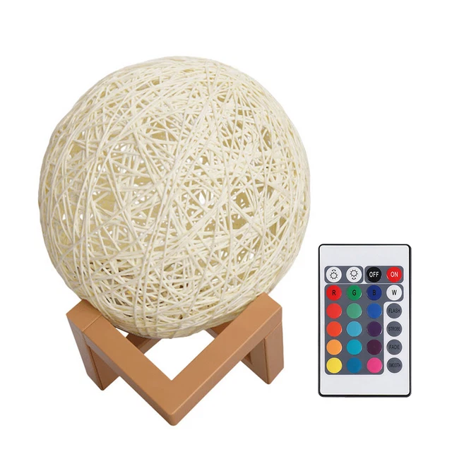 NORDIC RATTAN BALL Night Light Table Lamp Romantic Intelligent Voice ...