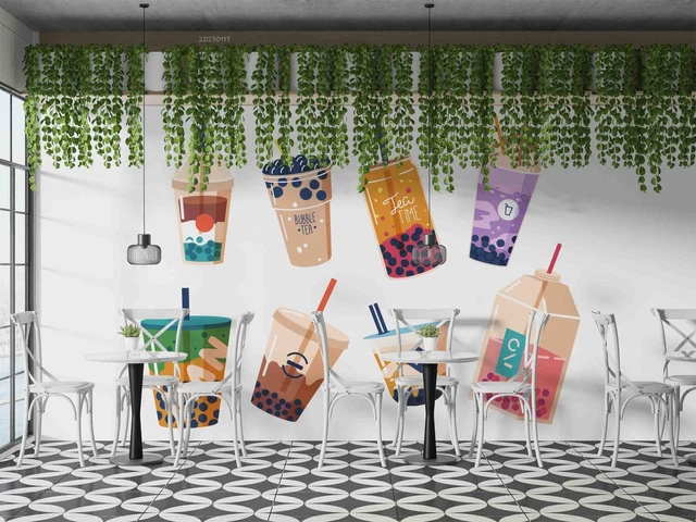 3D BUBBLE TEA Shop Background Wallpaper Wall Murals Removable Wallpaper ...