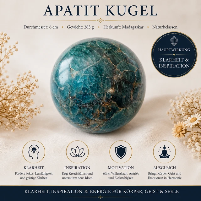 APATIT KUGEL 283G 6cm Madagaskar Edelstein Kugel Blaugrün Rarität (A4 ...