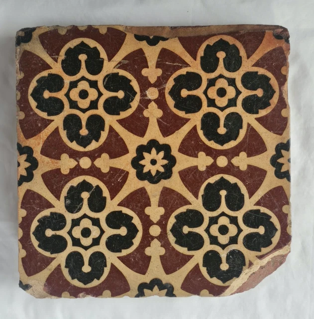 STRIKING ARCHITECTURAL THICK Antique 6 Inch Tile Minton Gothic Revival ...
