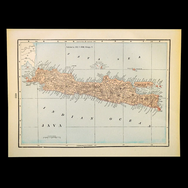 VINTAGE JAVA MAP Wall Art Original Dutch East Indies Batavia Samarang ...