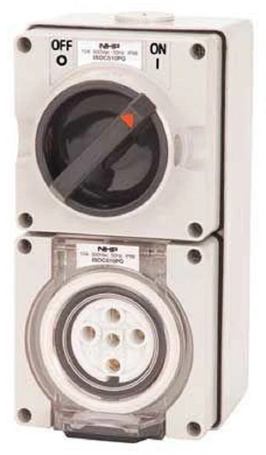 ISO SWITCHED SOCKET 500V 3-Phase 5-Round Pin, Standard Base, Grey- 10A ...