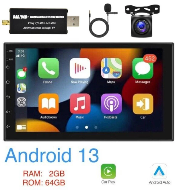 DAB+ ANDROID 13 Autoradio 2 DIN 64G Carplay 7 Zoll GPS NAVI RDS Bluetooth Kamera EUR 99,99 ...