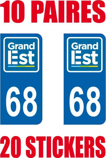 20 STICKERS AUTOCOLLANT Departement 68 Plaque Immatriculation EUR 17,00 ...