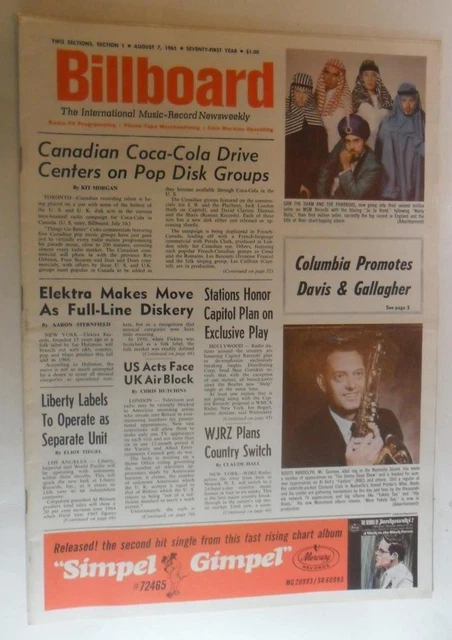 RIVISTA CARTELLONE 7 Agosto 1965 Coca Cola Elvis Presley Newport Folk ...