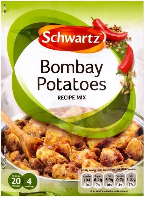 SCHWARTZ BOMBAY POTATOES Recipe Mix 33g - Pack of 6 £10.52 - PicClick UK