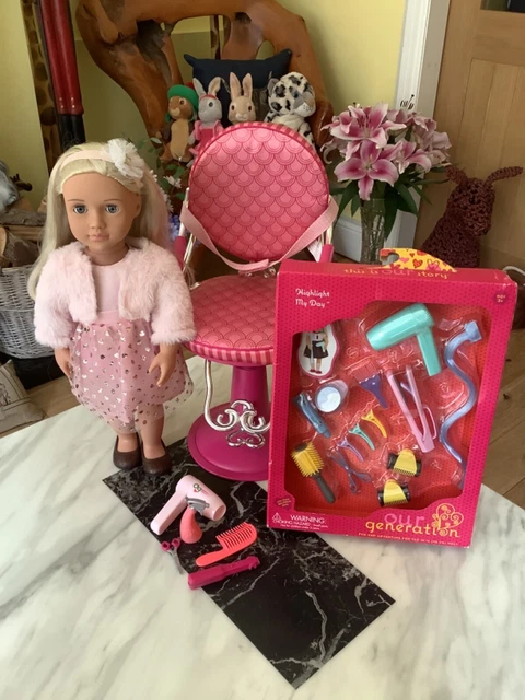 OUR GENERATION SALON bundle - Chair,Highlight my day set & Millie Doll ...