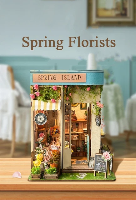DIY BOOK NOOK Kit Spring Island Wooden Miniature Doll House Bookshelf ...