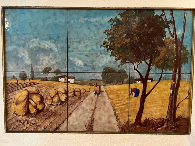 GRAND TABLEAU MEULE de foin Moisson en Céramique signé Rubary 1969 ...